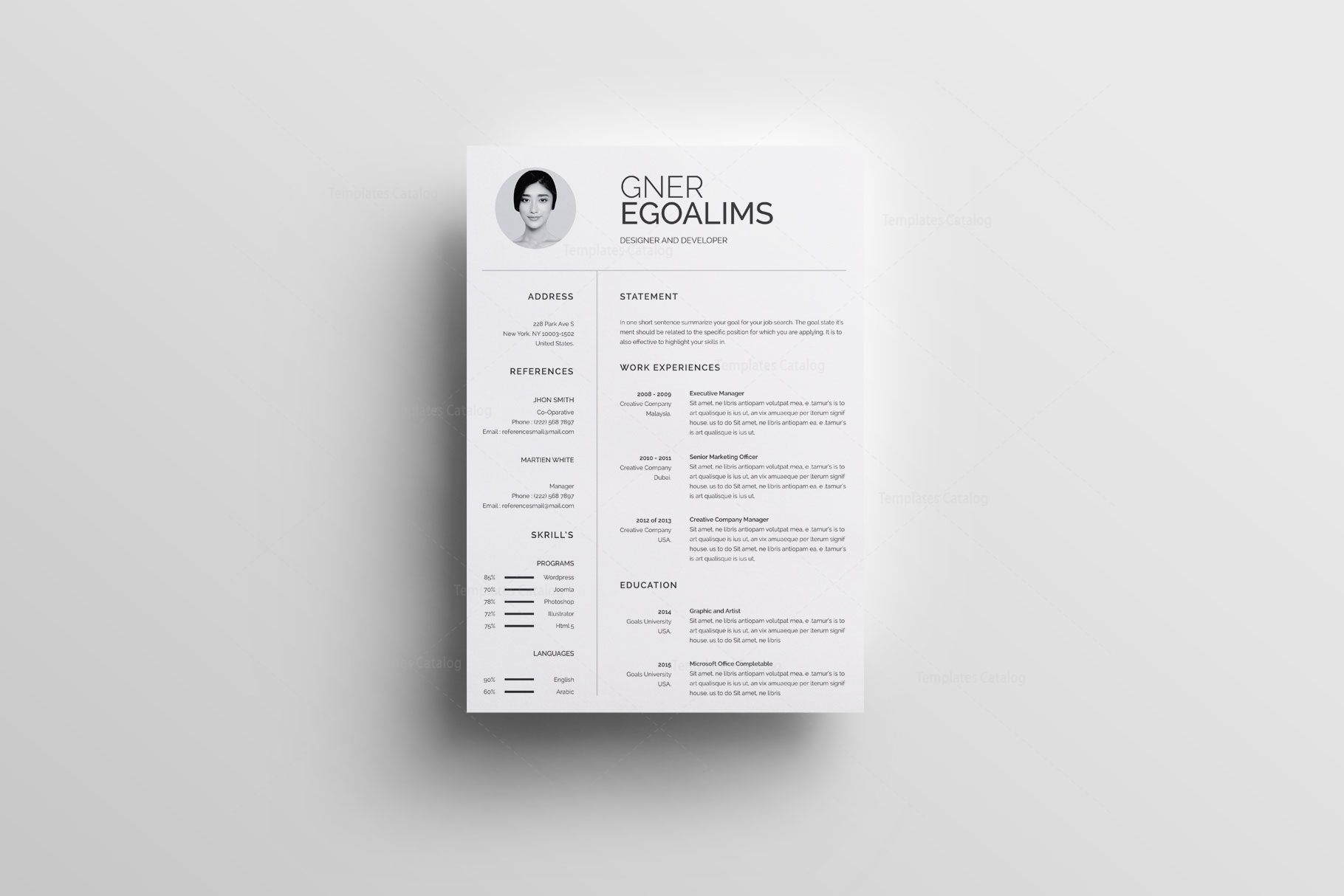 Creative Plain Resume - Template Paradise | Graphic Templates Store