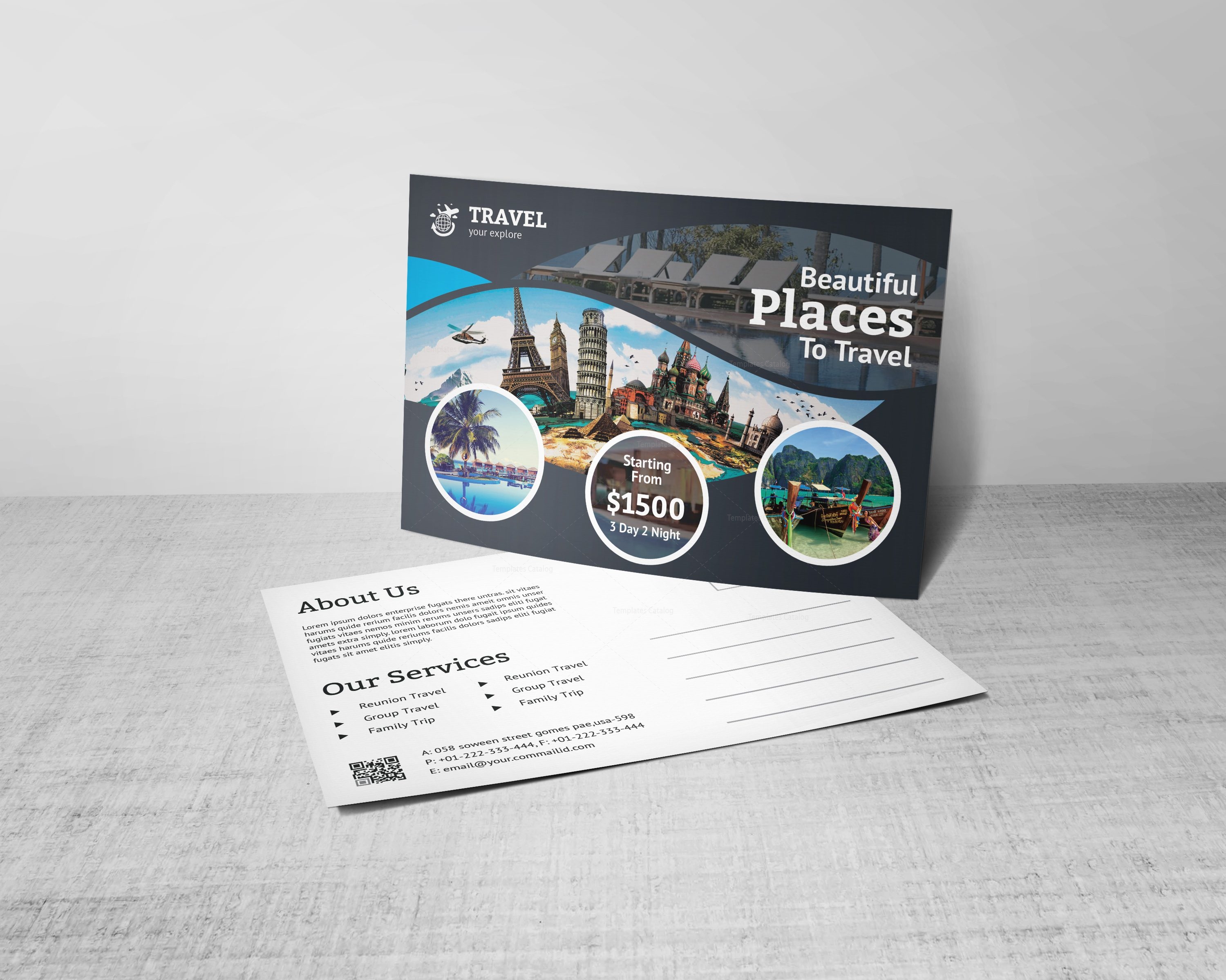 Creative Travel Postcard Template - Template Paradise | Graphic ...