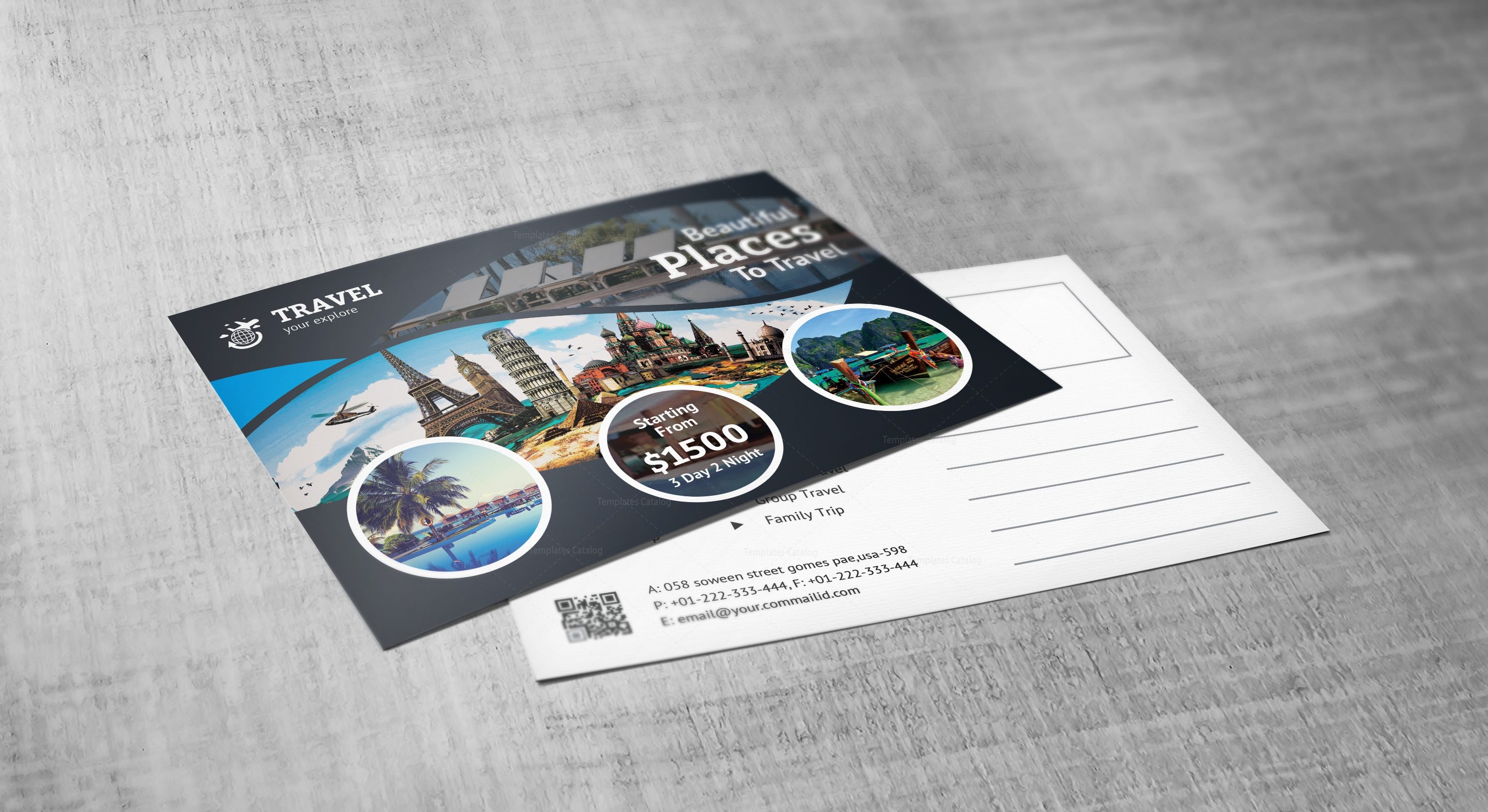Creative Travel Postcard Template - Template Paradise | Graphic ...