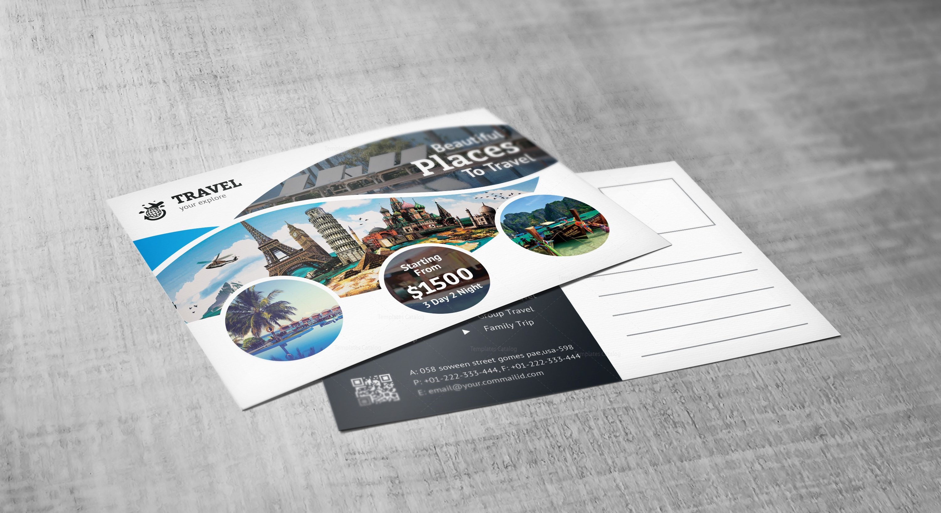Creative Travel Postcard Template - Template Paradise | Graphic ...