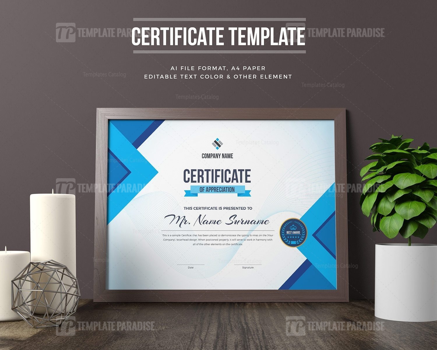 Editable Certificate Template - Template Paradise | Graphic Templates Store