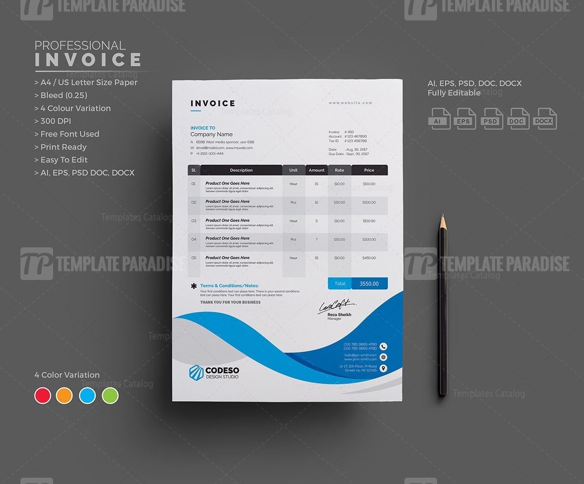 Professional Invoice Templates - Template Paradise | Graphic Templates ...