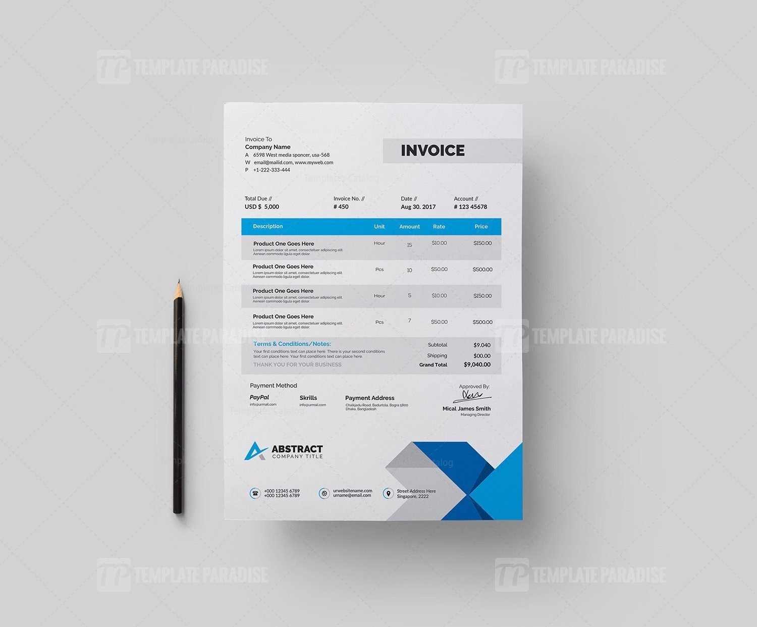 Simple Invoice Template - Template Paradise | Graphic Templates Store